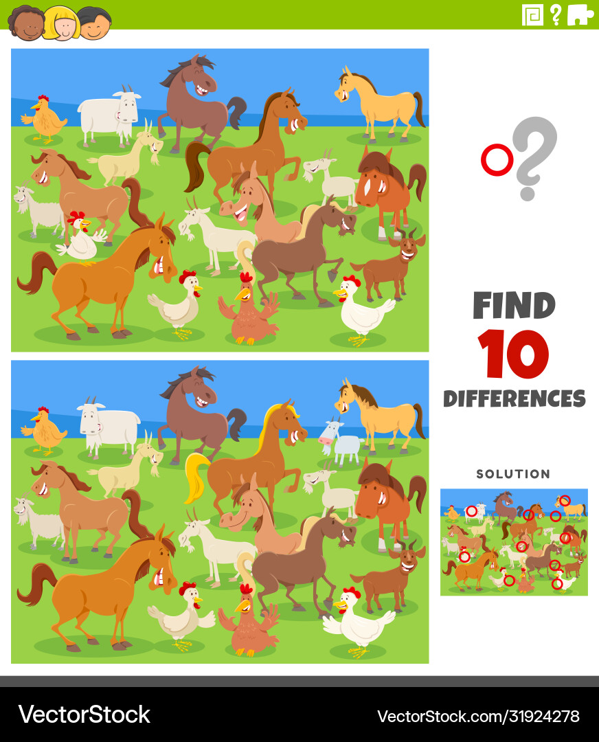 Farm Animal Differences Game - Spot the Difference