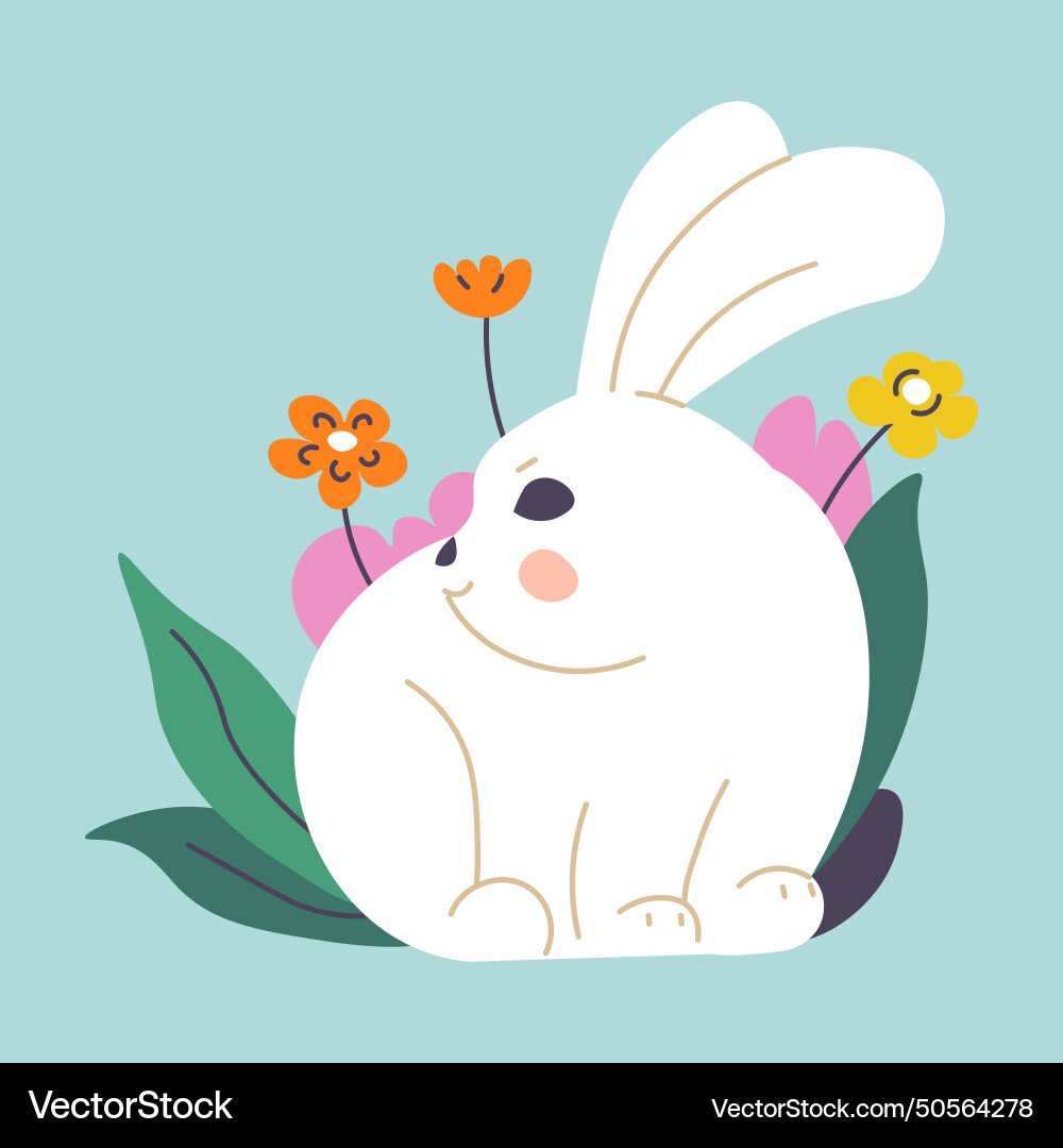 Fluffy rabbit with long ears in spring flowers Vector Image