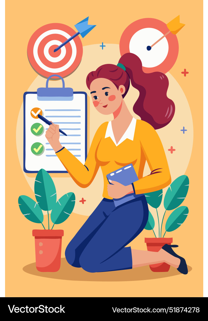 Goal-oriented woman evaluating progress Royalty Free Vector