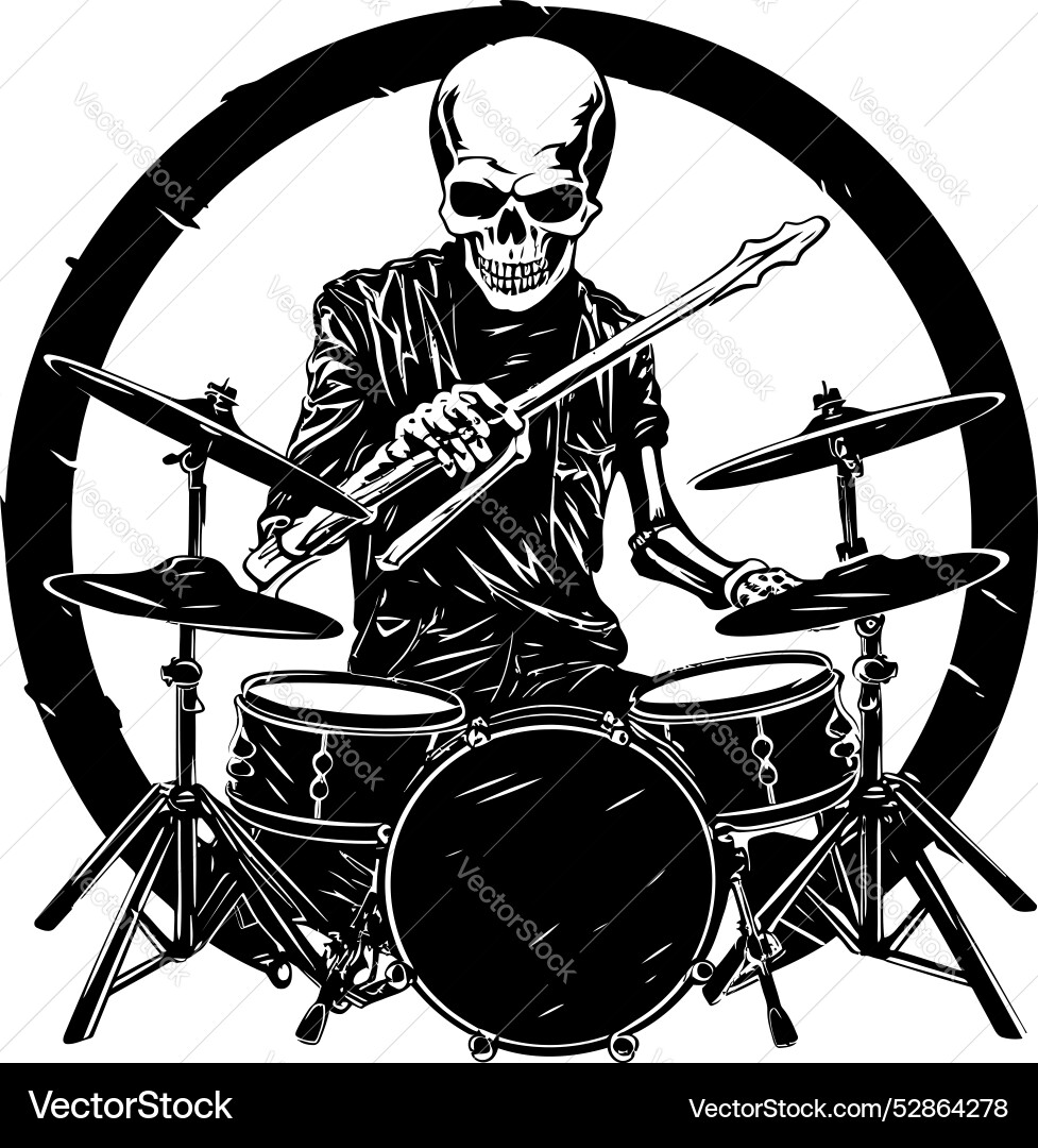 Grooving ghost drummer skeleton symbol marrow Vector Image