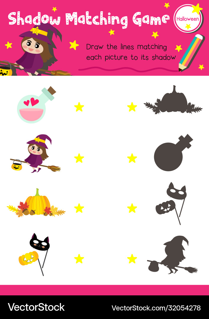 Shadow matching game halloween 5 Royalty Free Vector Image