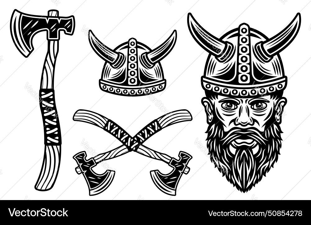 Viking set of objects or design elements Vector Image