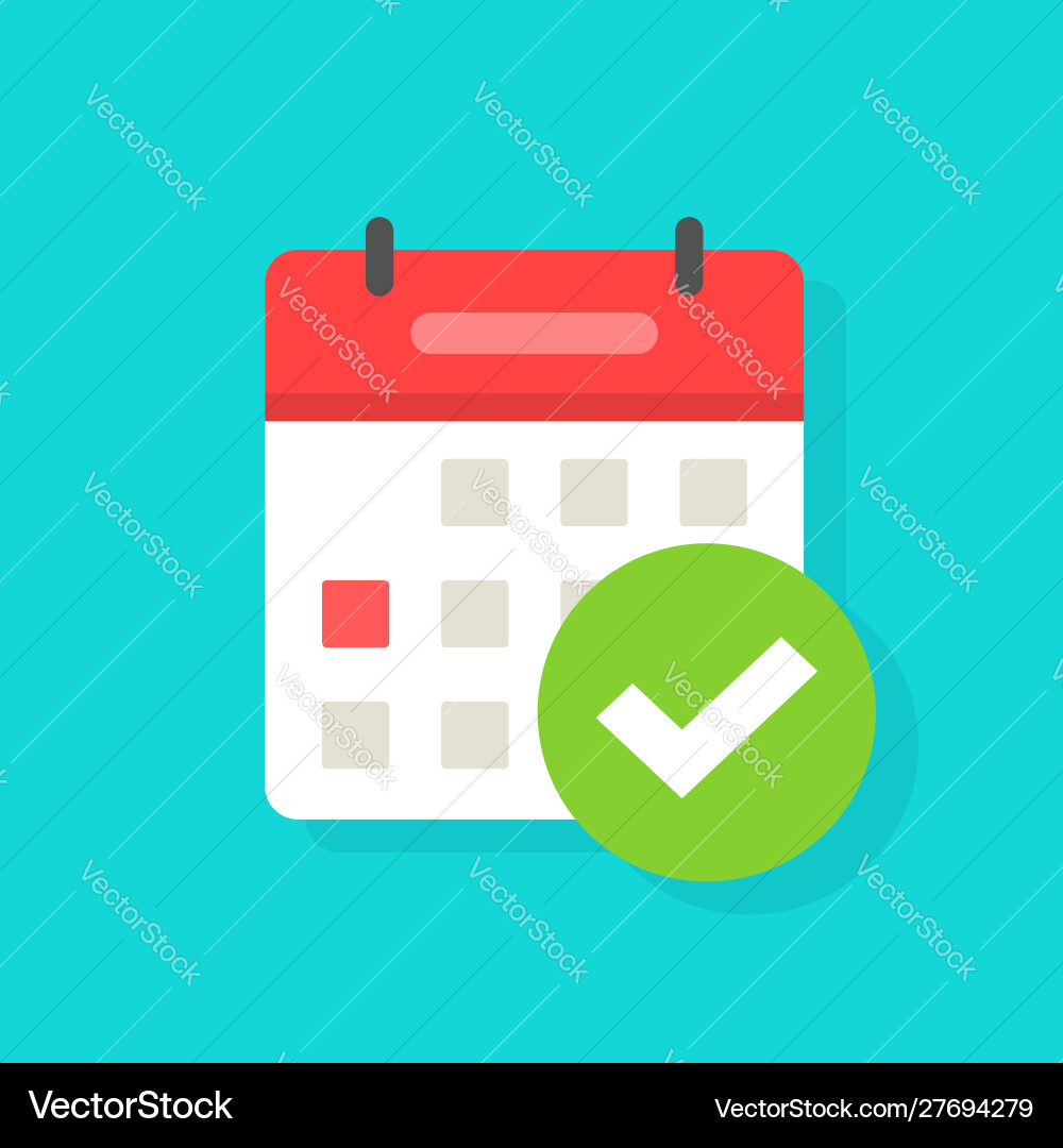 Calendar with checkmark or tick icon flat Vector Image