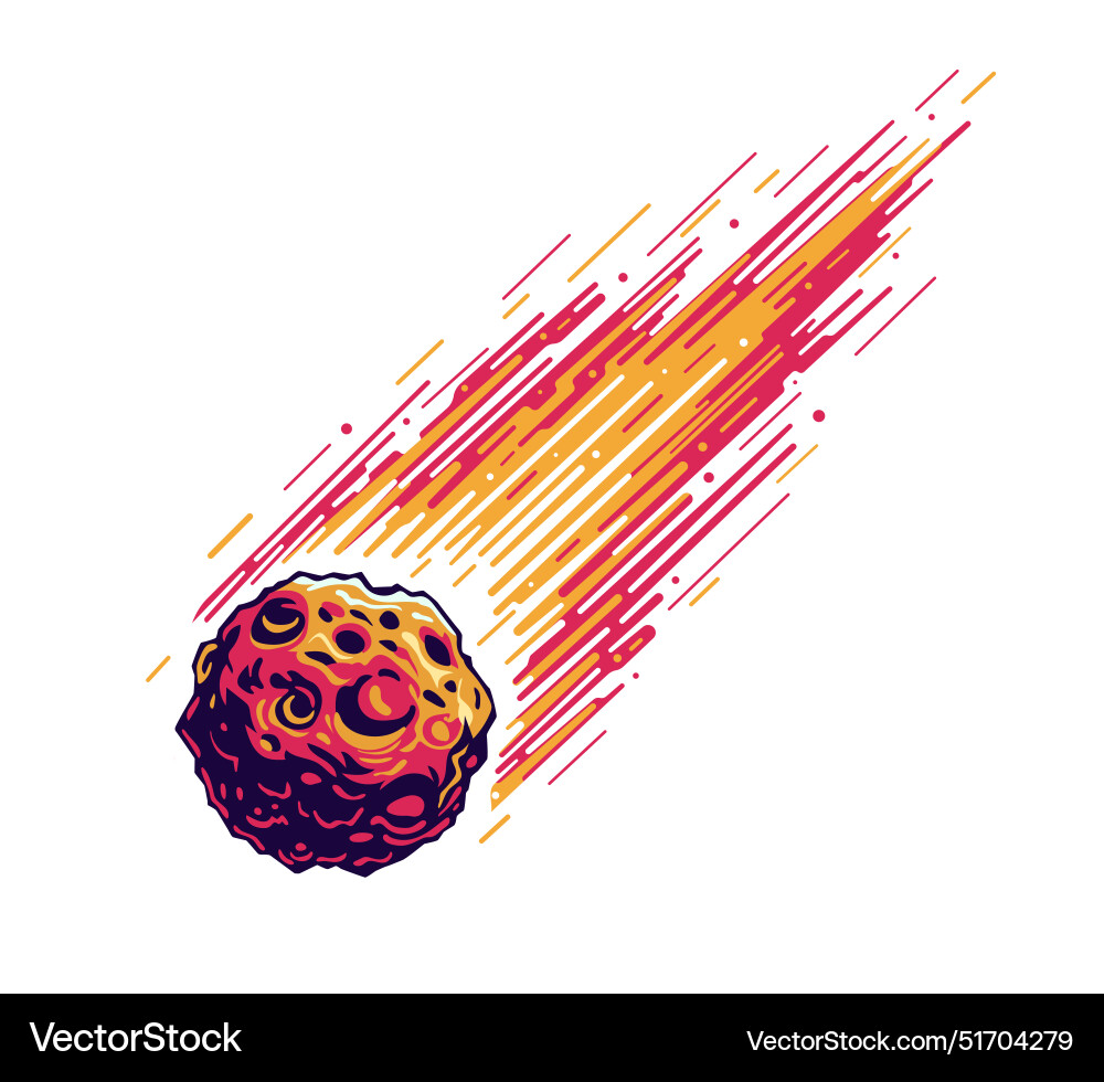 Falling meteor or asteroid with tail of flame Vector Image