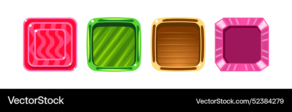 Game ui square buttons with texture set Royalty Free Vector Game ui square buttons with texture set Royalty Free Vector