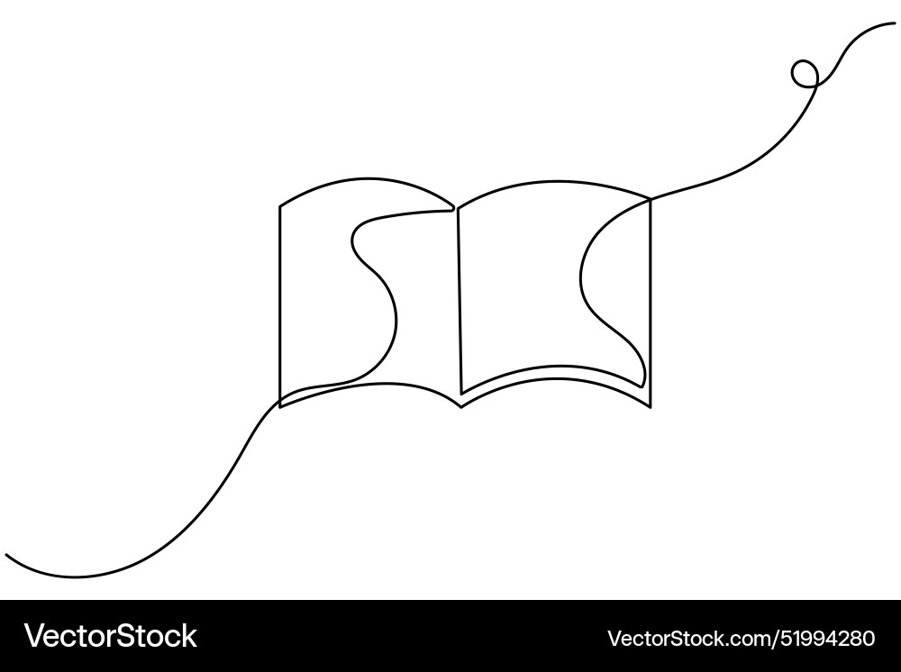 Continuous one line drawing of open book isolated Vector Image