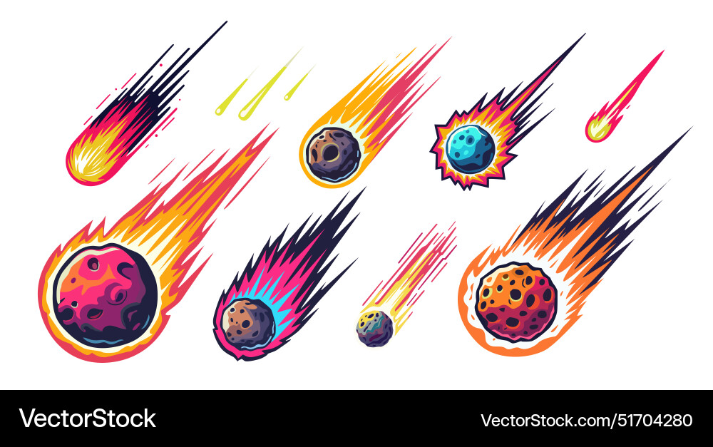 Falling meteor or asteroid with tail of flame Vector Image