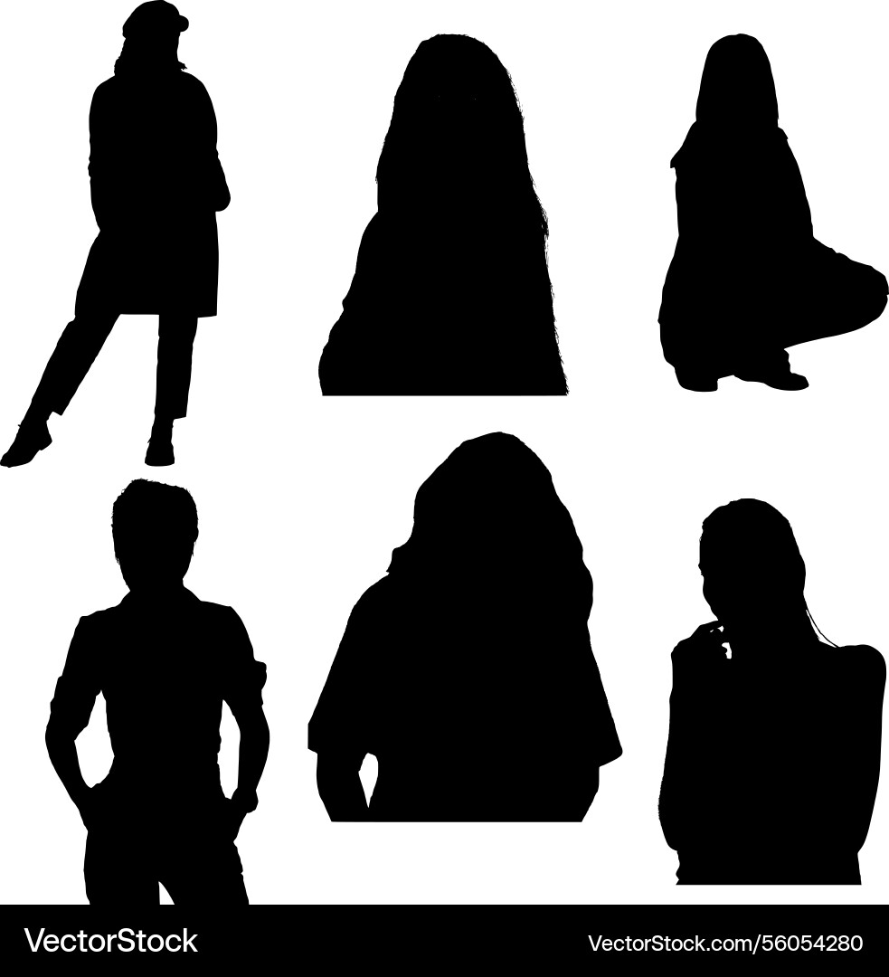 Girls posing silhouette set Royalty Free Vector Image