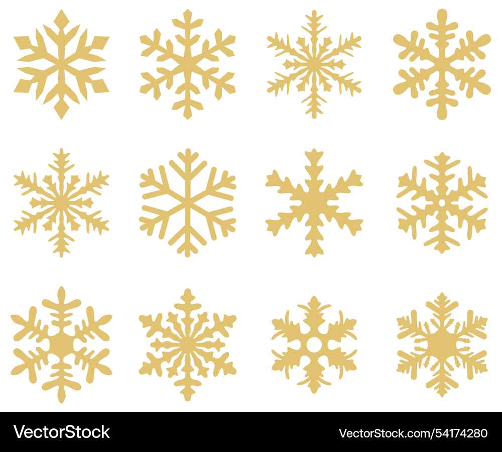 Gold snowflake icon set Royalty Free Vector Image
