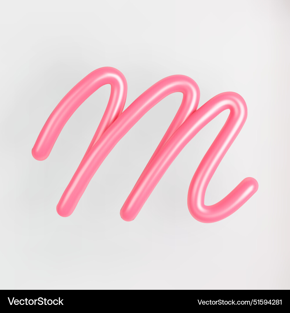 3d pink script uppercase letter m on light Vector Image