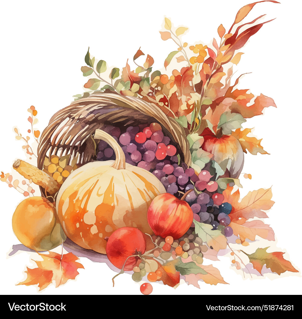 Autumn Harvest Basket of Fruits and Vegetables Vector Image