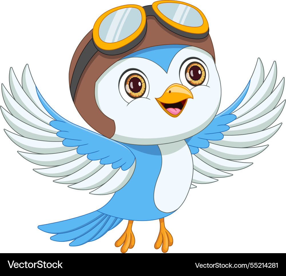 Cartoon bird wearing pilot hat Royalty Free Vector Image