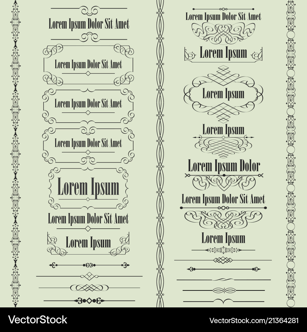 Collection of calligraphic frames and borders Vector Image