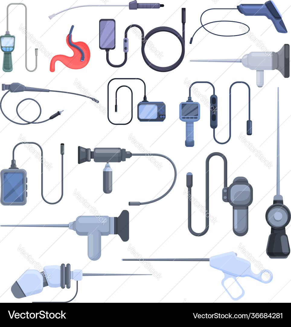 Endoscope icons set cartoon style Royalty Free Vector Image
