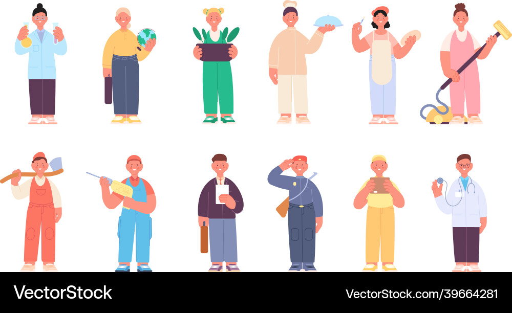 Kids in profession occupation children Royalty Free Vector