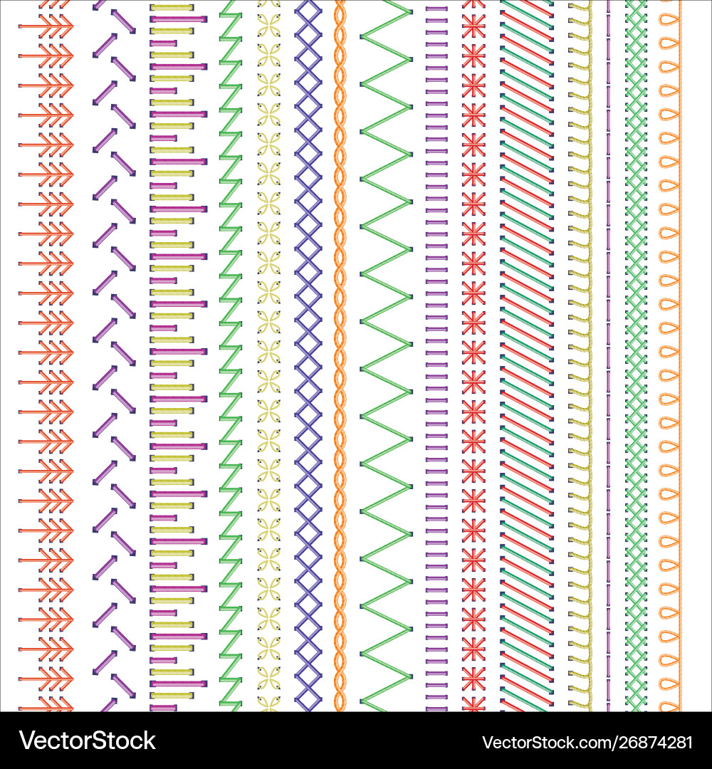 Sewing machine stitches seamless colorful pattern Vector Image