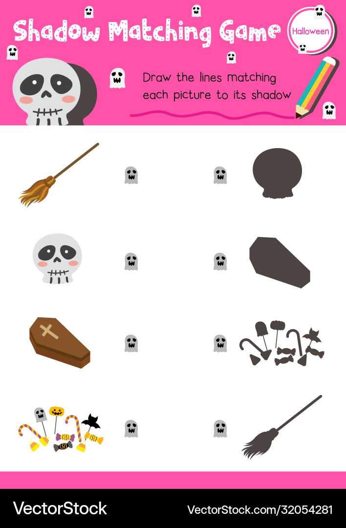 Shadow matching game halloween 8 Royalty Free Vector Image