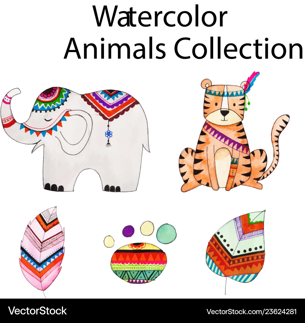 Watercolor cartoon collection Royalty Free Vector Image