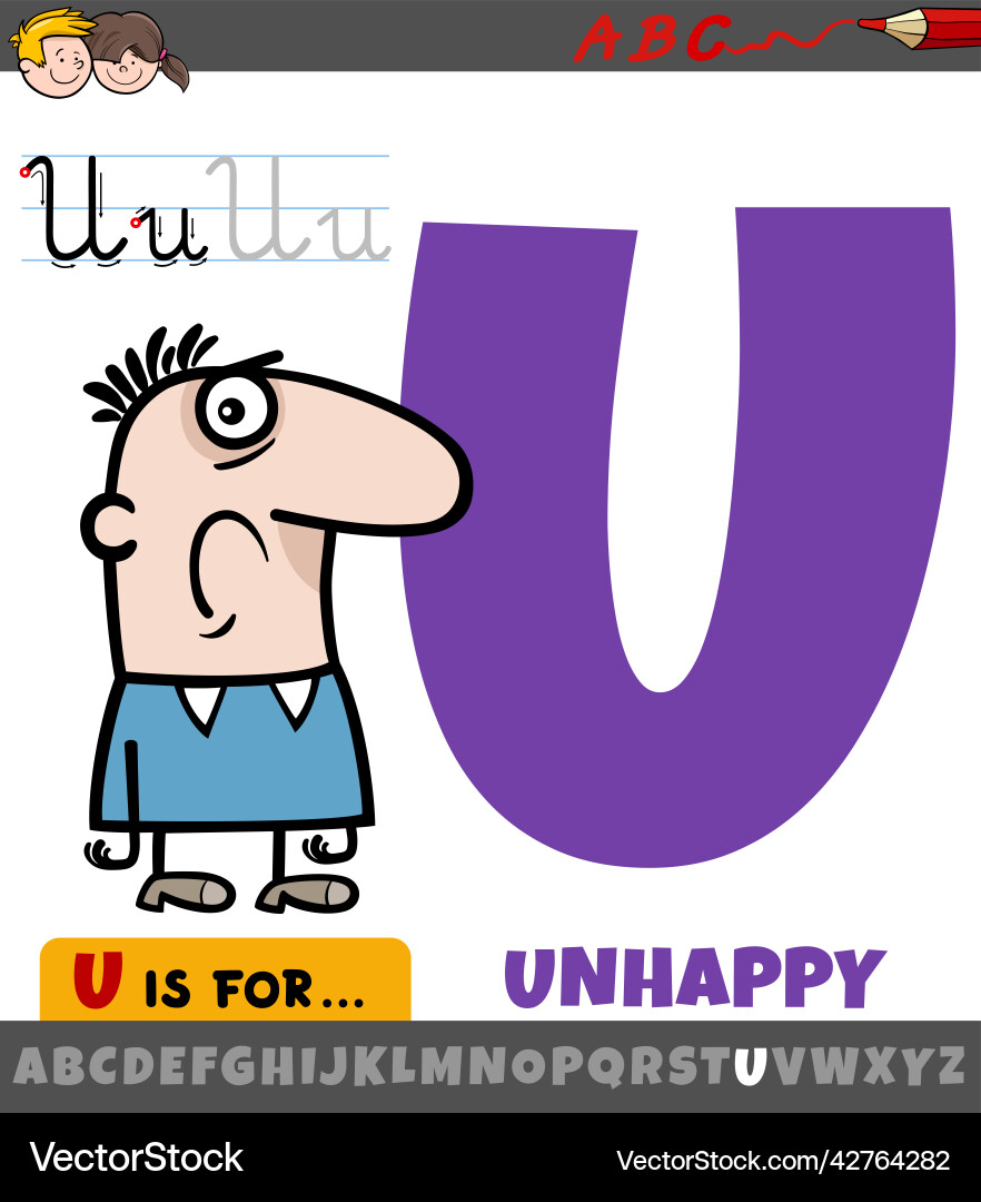 Letter u from alphabet with cartoon unhappy – Royalty-Free Vector ...