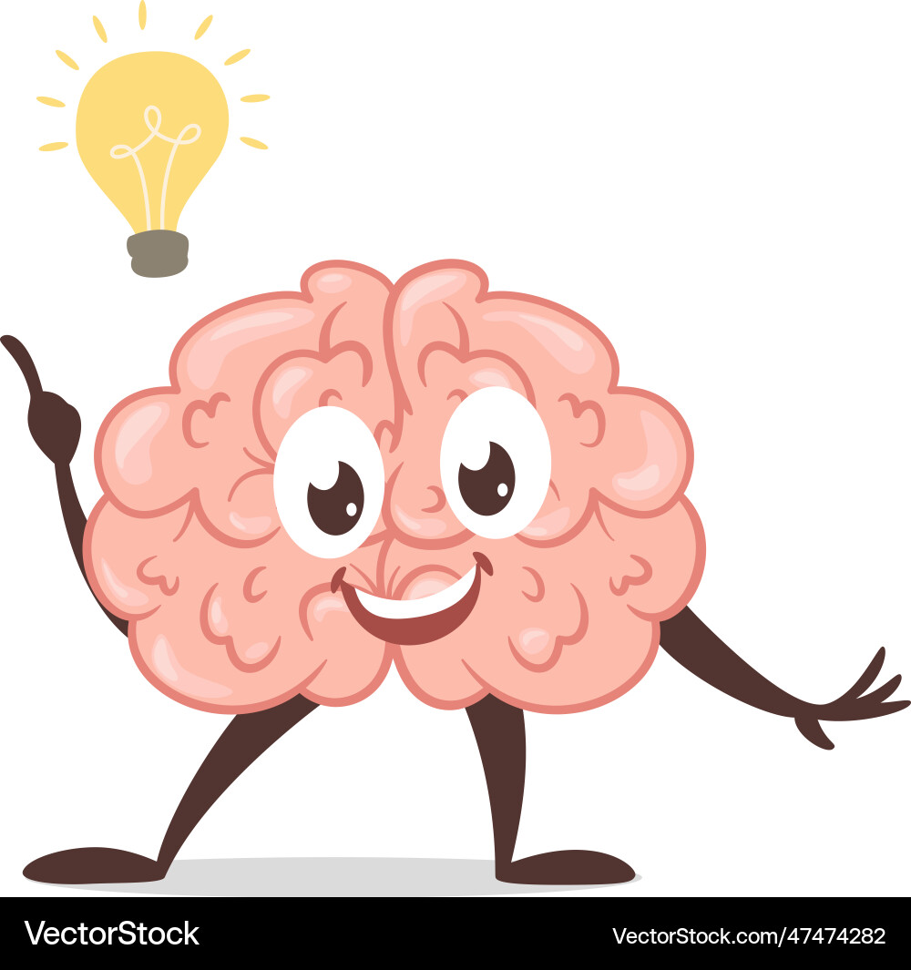 Smart human brain cartoon character light bulb Vector Image