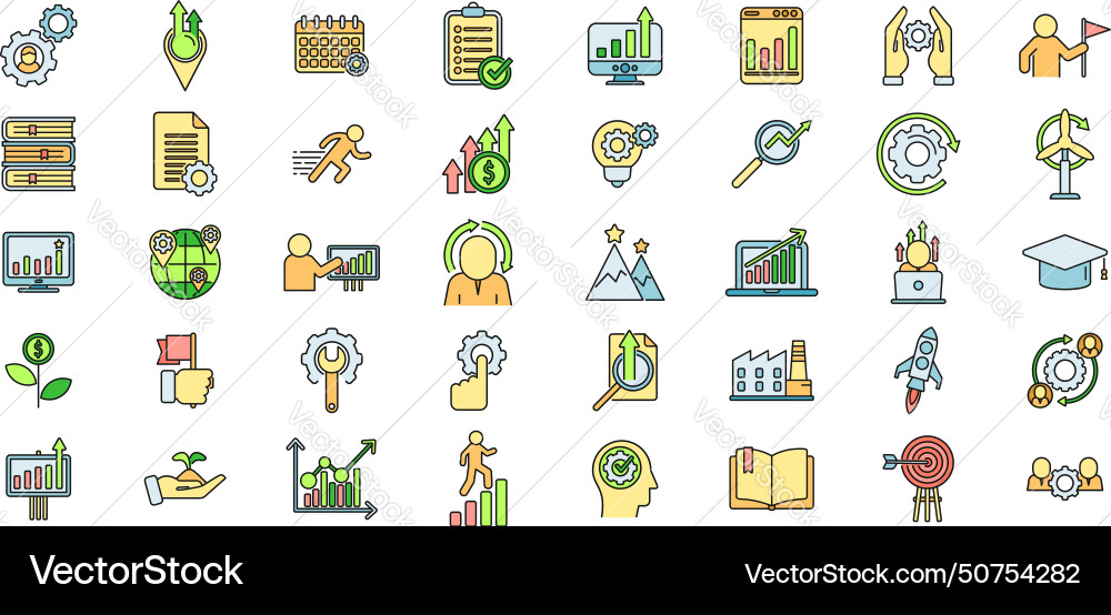 Sustainable development icons set color Royalty Free Vector