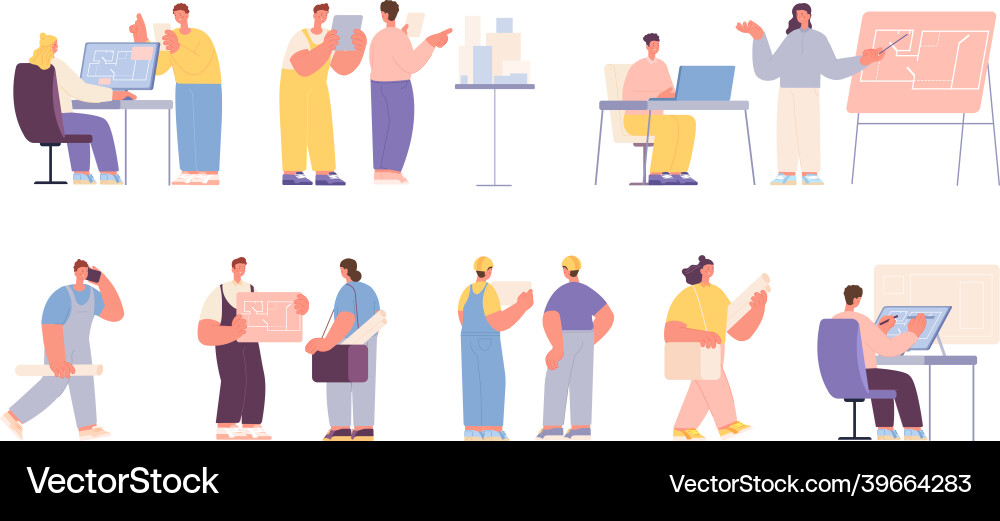Architect builder characters industrial Royalty Free Vector