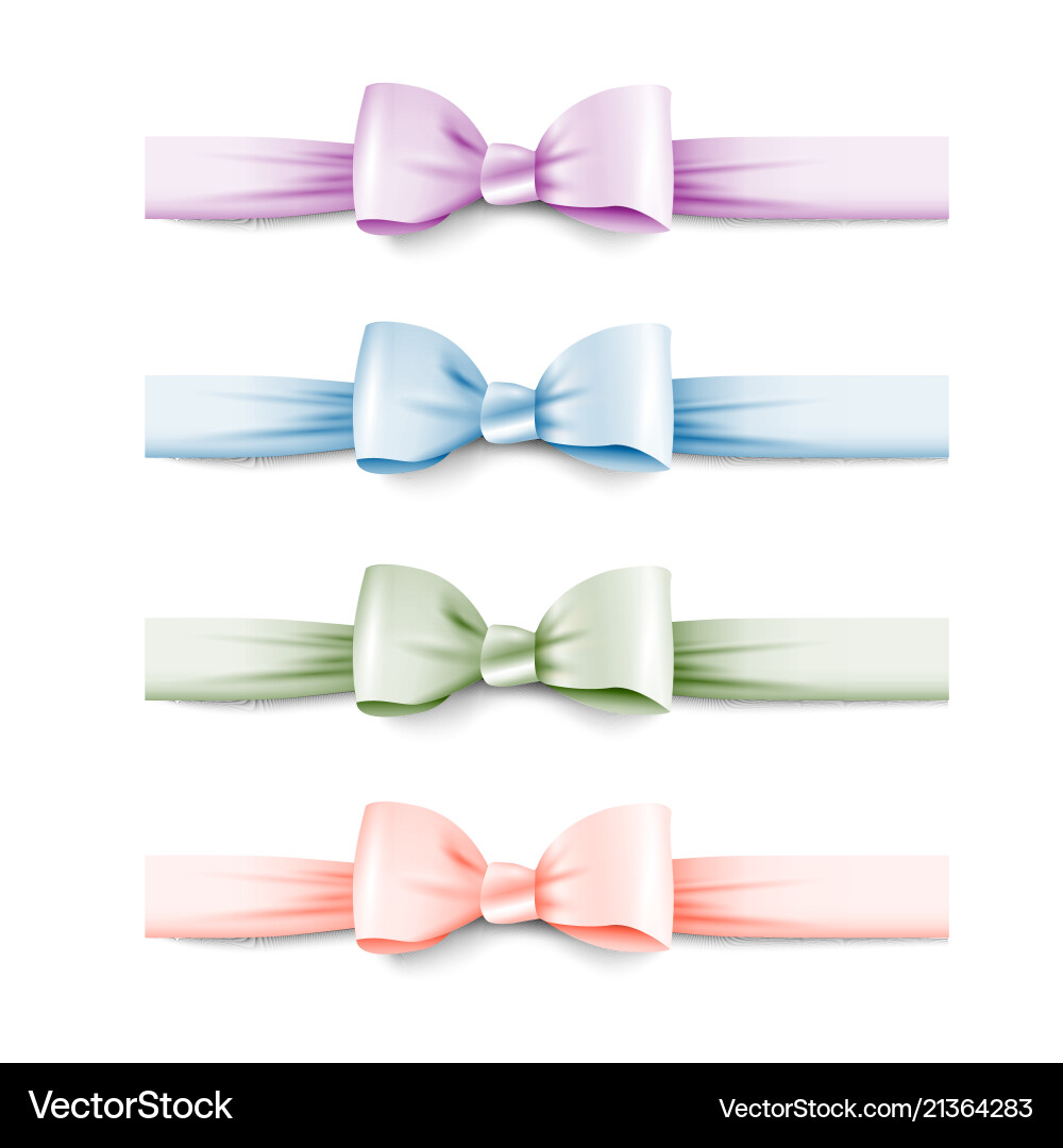 Collection pastel colors silk bows with ribbons Vector Image
