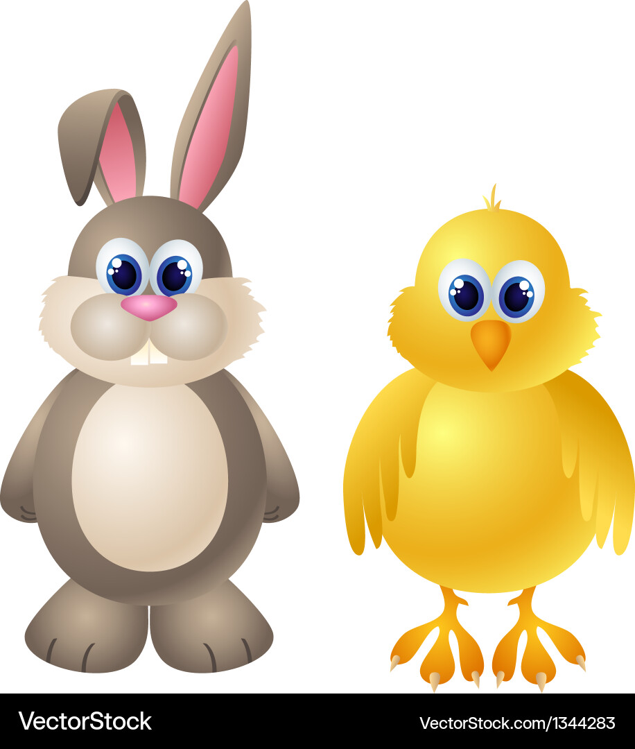 Cute Cartoon Rabbit and Chicken Royalty Free Vector Image