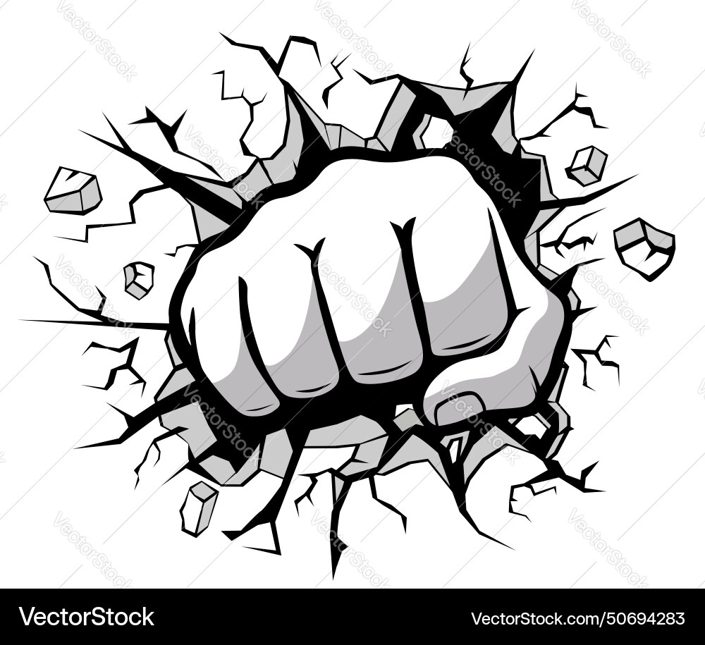Fist punched through wall Royalty Free Vector Image