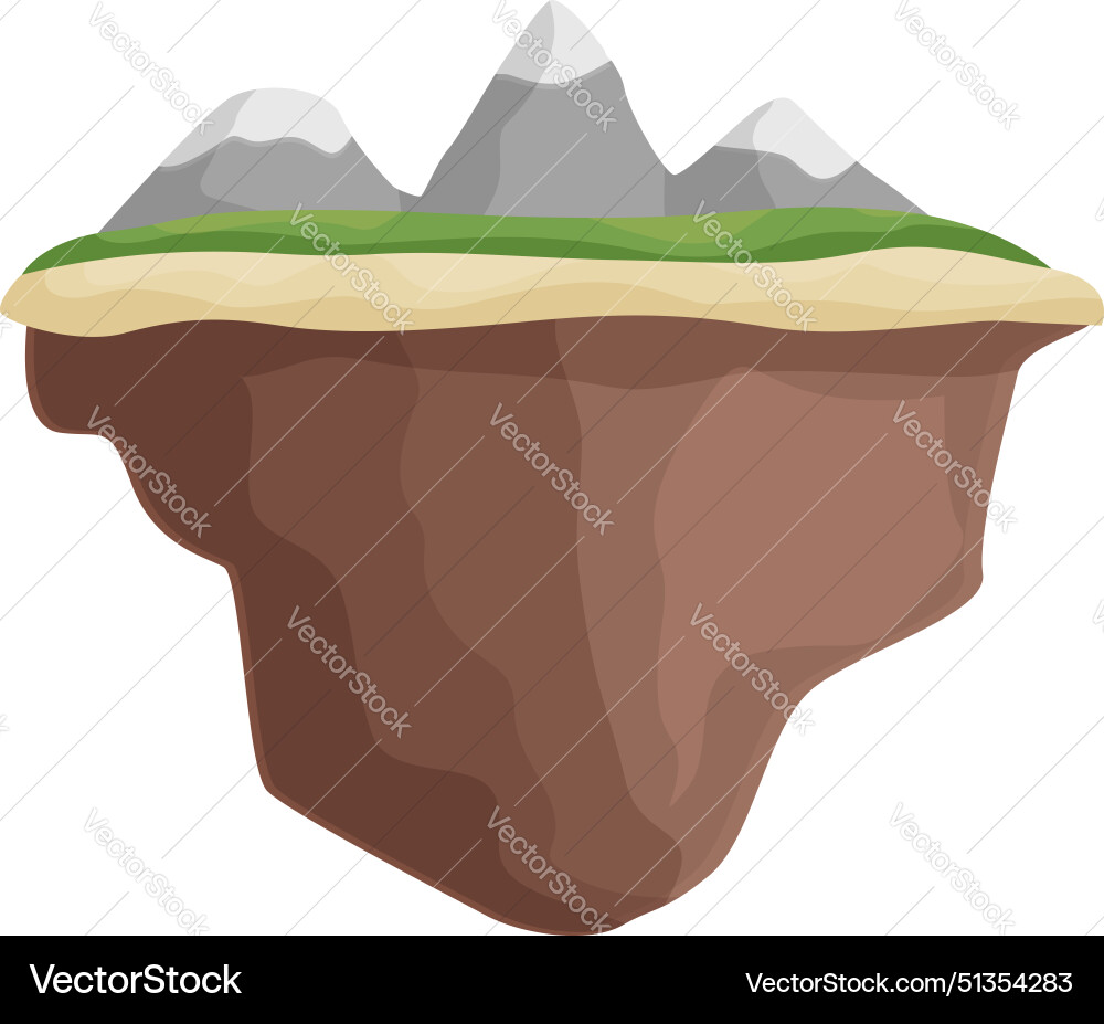 Floating island with mountain peaks Royalty Free Vector