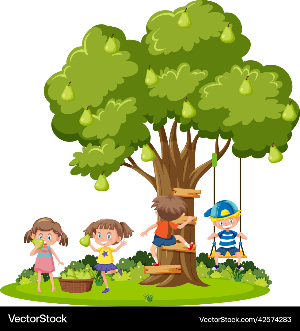 Kids playing under the tree Royalty Free Vector Image