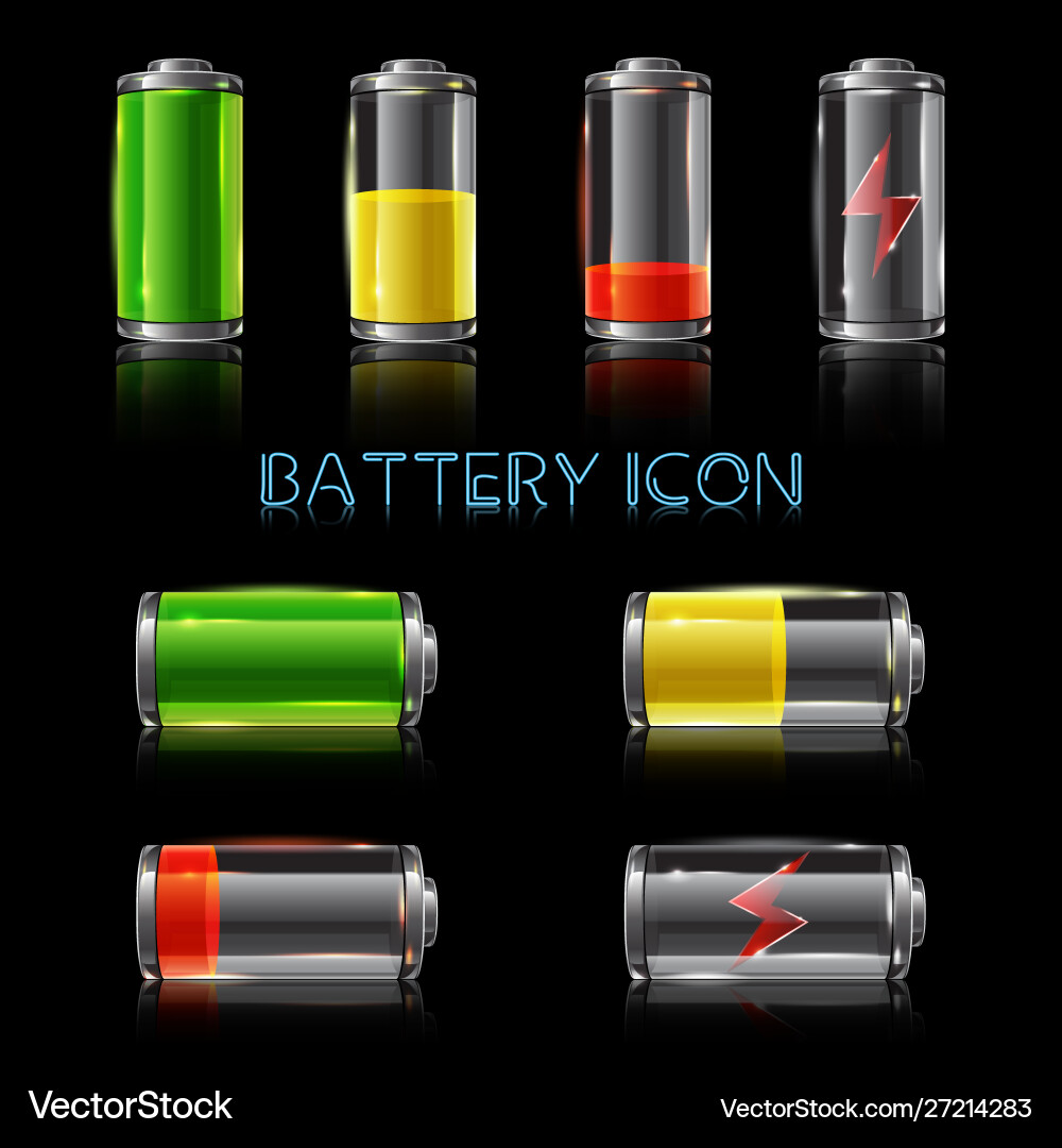 Realistic icon set battery level indicators Vector Image