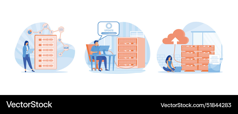Server maintenance with monitoring tools man Vector Image