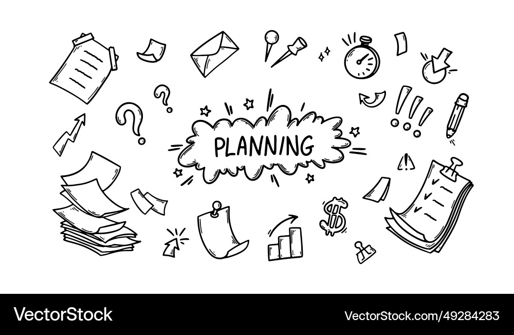 Set of business office doodle elements hand drawn Vector Image
