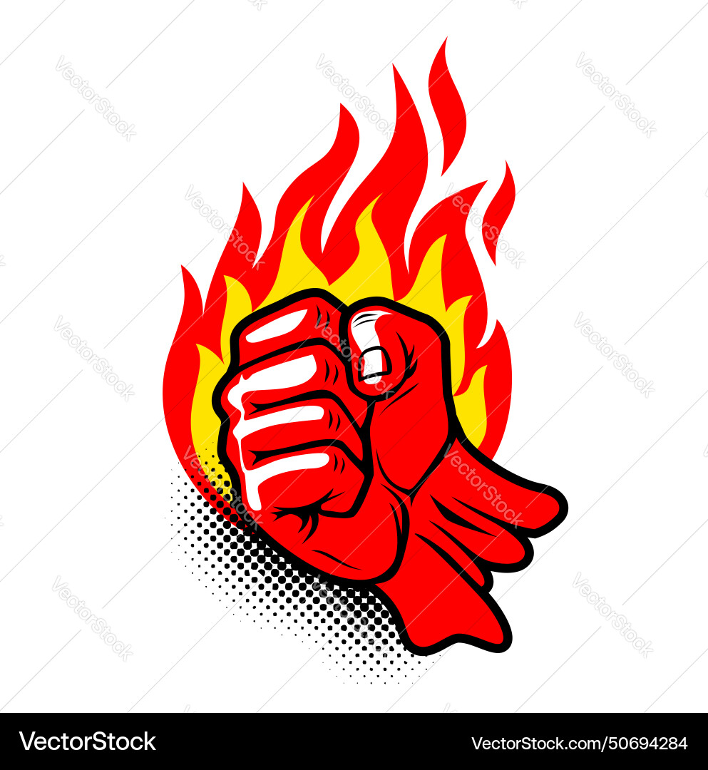 Flaming red fiery fist Royalty Free Vector Image