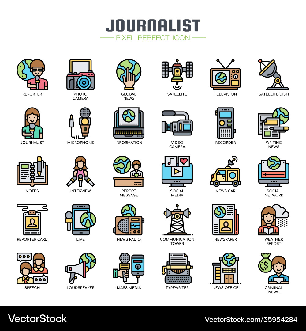 Journalist elements thin line and pixel perfect Vector Image