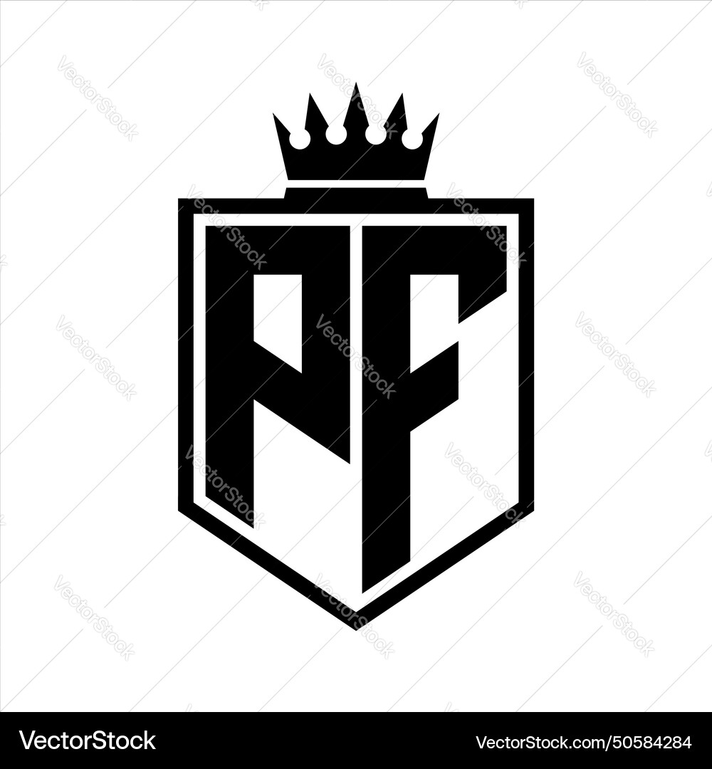 Pf logo monogram bold shield geometric shape Vector Image