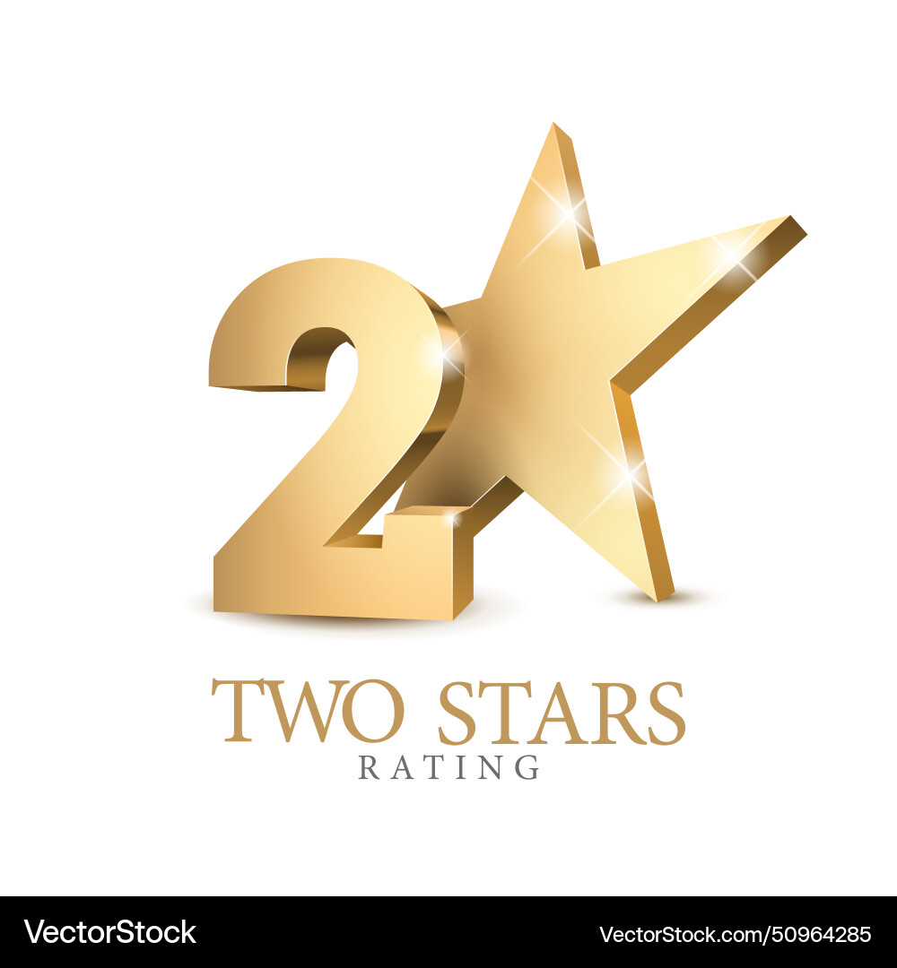 2 gold 3d star rating two symbol or emblem Vector Image