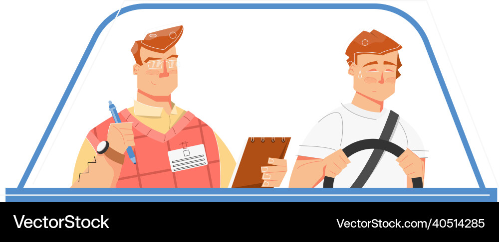 Driving exam flat composition Royalty Free Vector Image