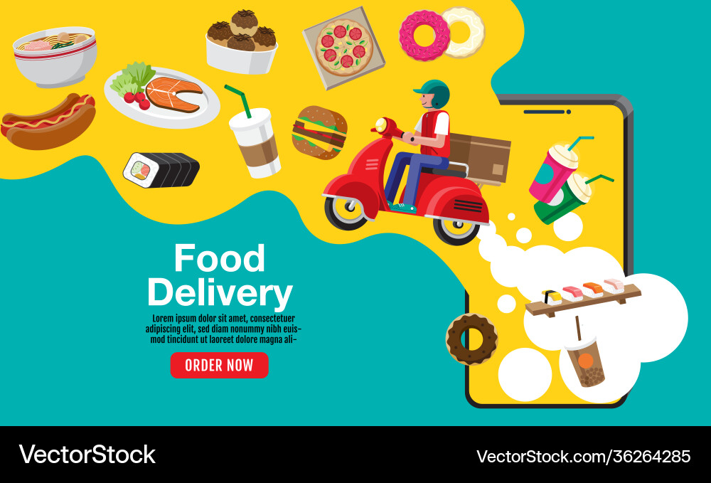 Food delivery banner design flat online Royalty Free Vector