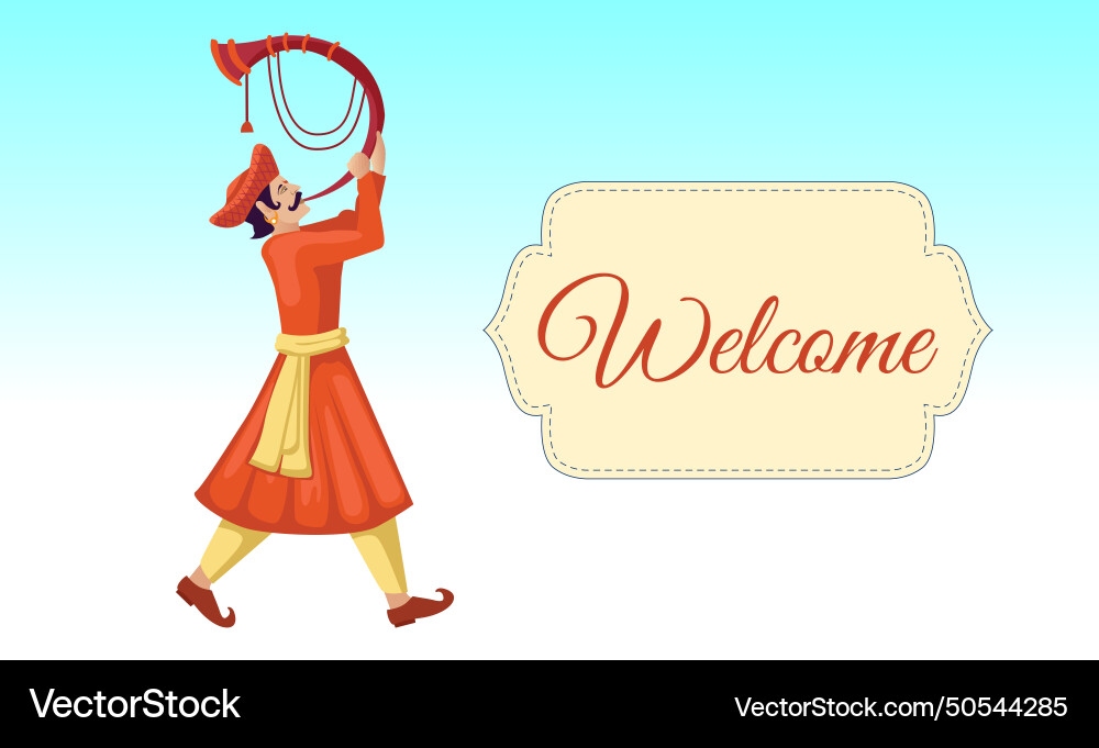 Indian man blowing tutari singha instrument Vector Image