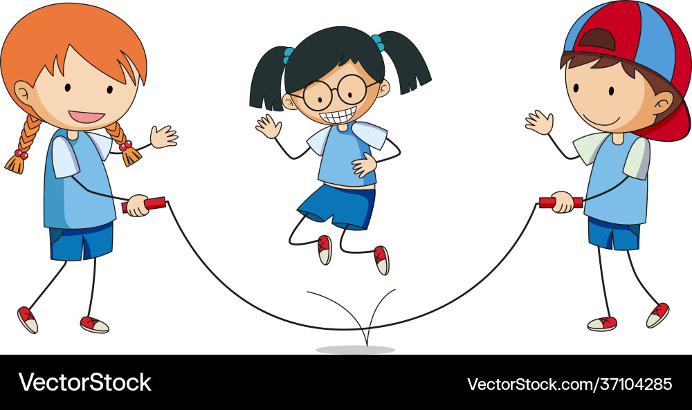 Kids playing jumping rope doodle cartoon Vector Image