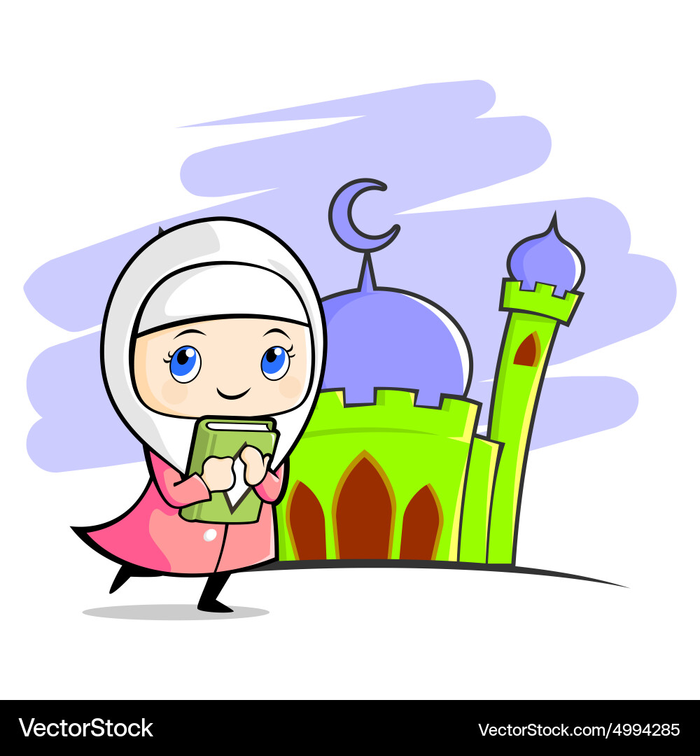 Moslem girl with mosque background Royalty Free Vector Image