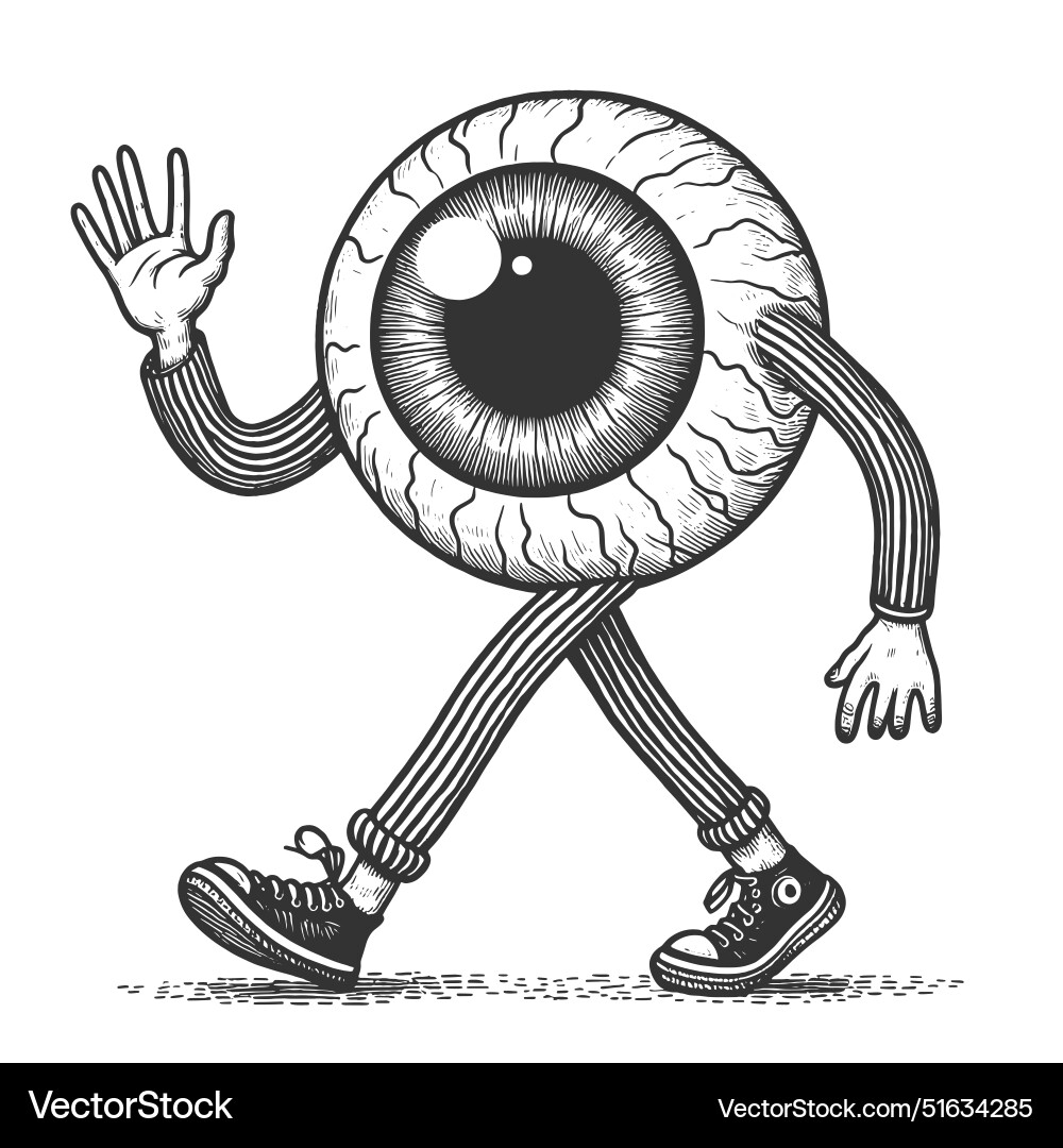 Walking eye character sketch Royalty Free Vector Image