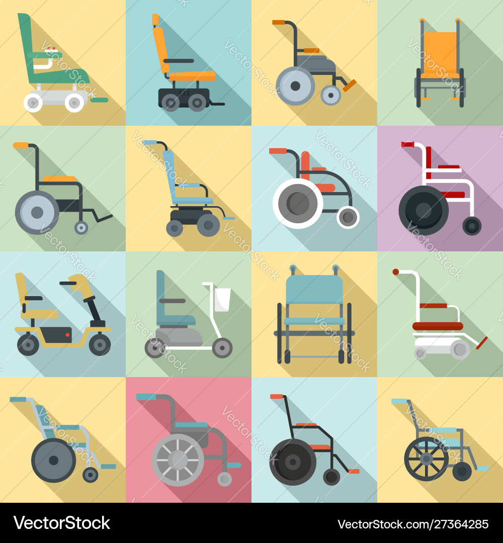 Wheelchair icons set flat style Royalty Free Vector Image