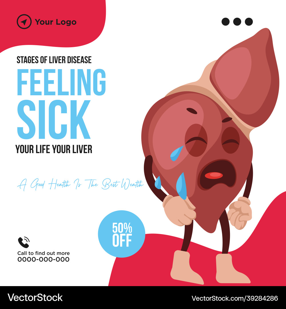 Banner design of liver feeling sick Royalty Free Vector