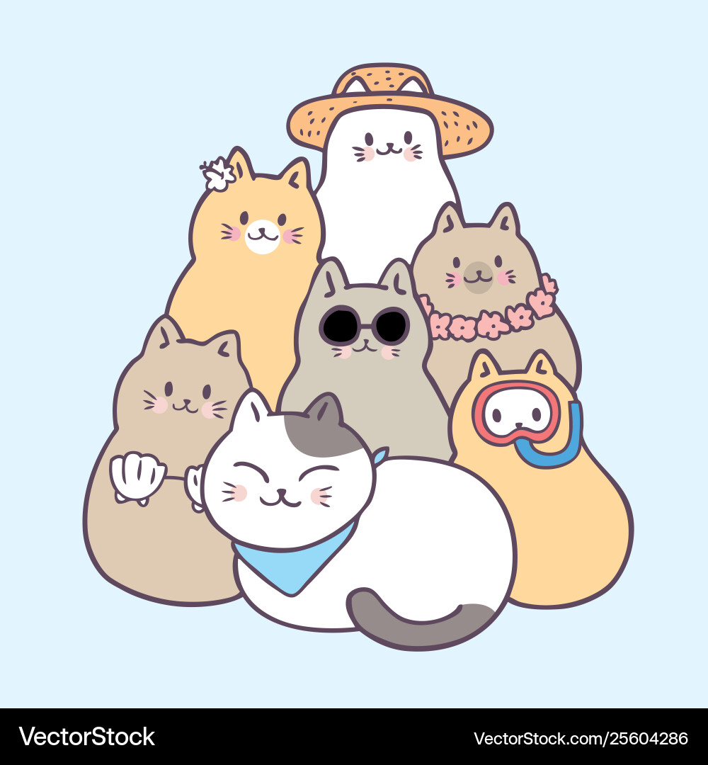 Cartoon cute summer cats Royalty Free Vector Image
