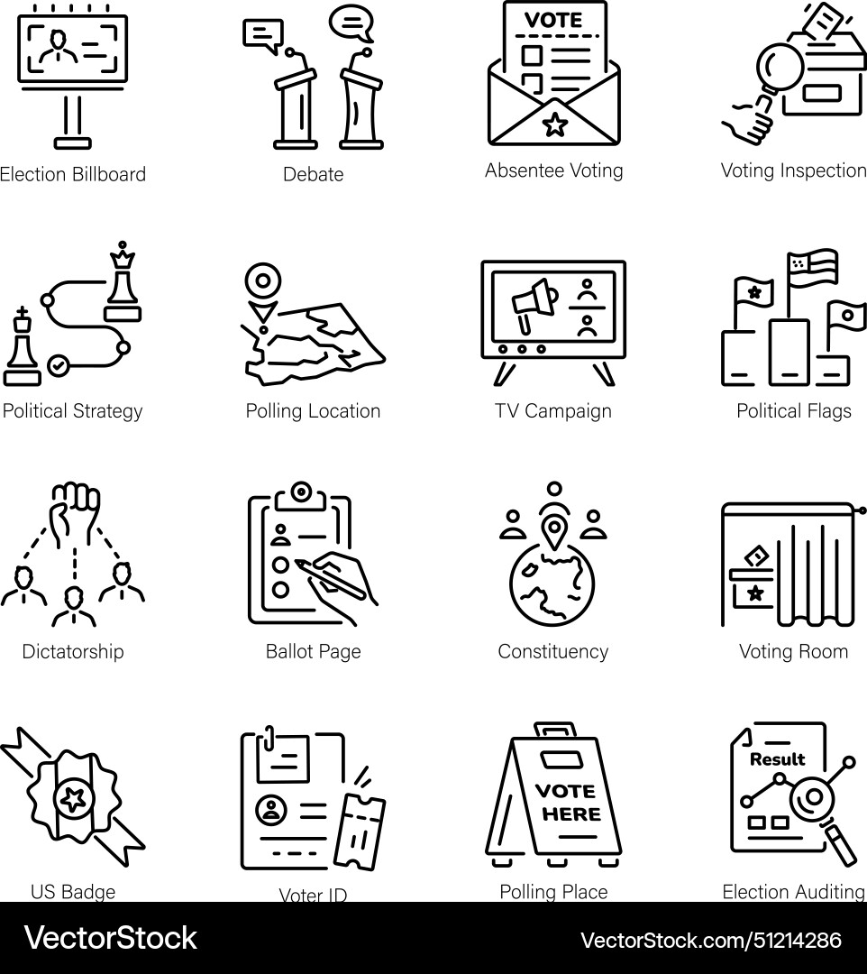 Collection of election campaign linear icons Vector Image