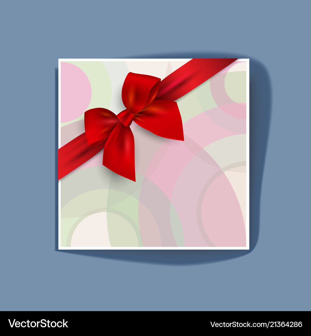 Colored card with realistic red bow Royalty Free Vector