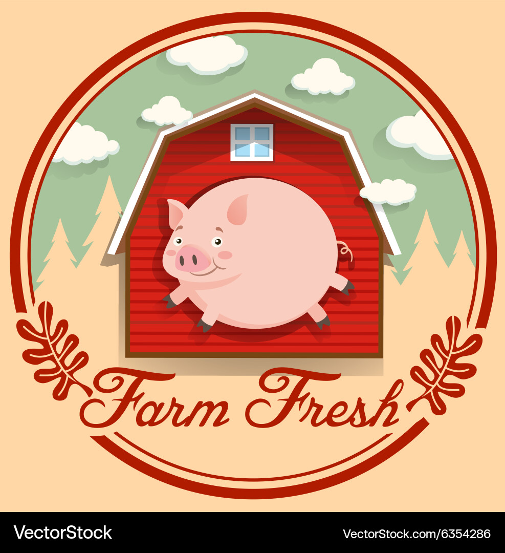 Pig and red barn on logo Royalty Free Vector Image